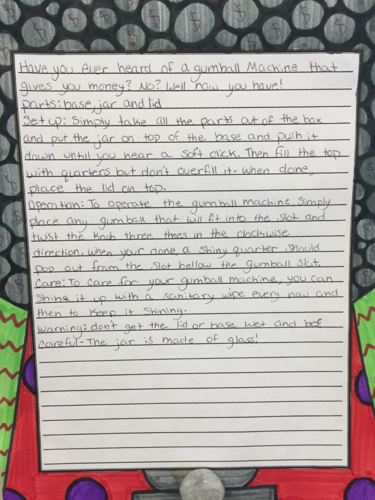 Gumball Machine Writing Prompt-Instructions-Fun Writing Ideas for Kids